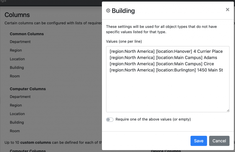 Setting up Dependent Asset Location Fields - Sassafras Software